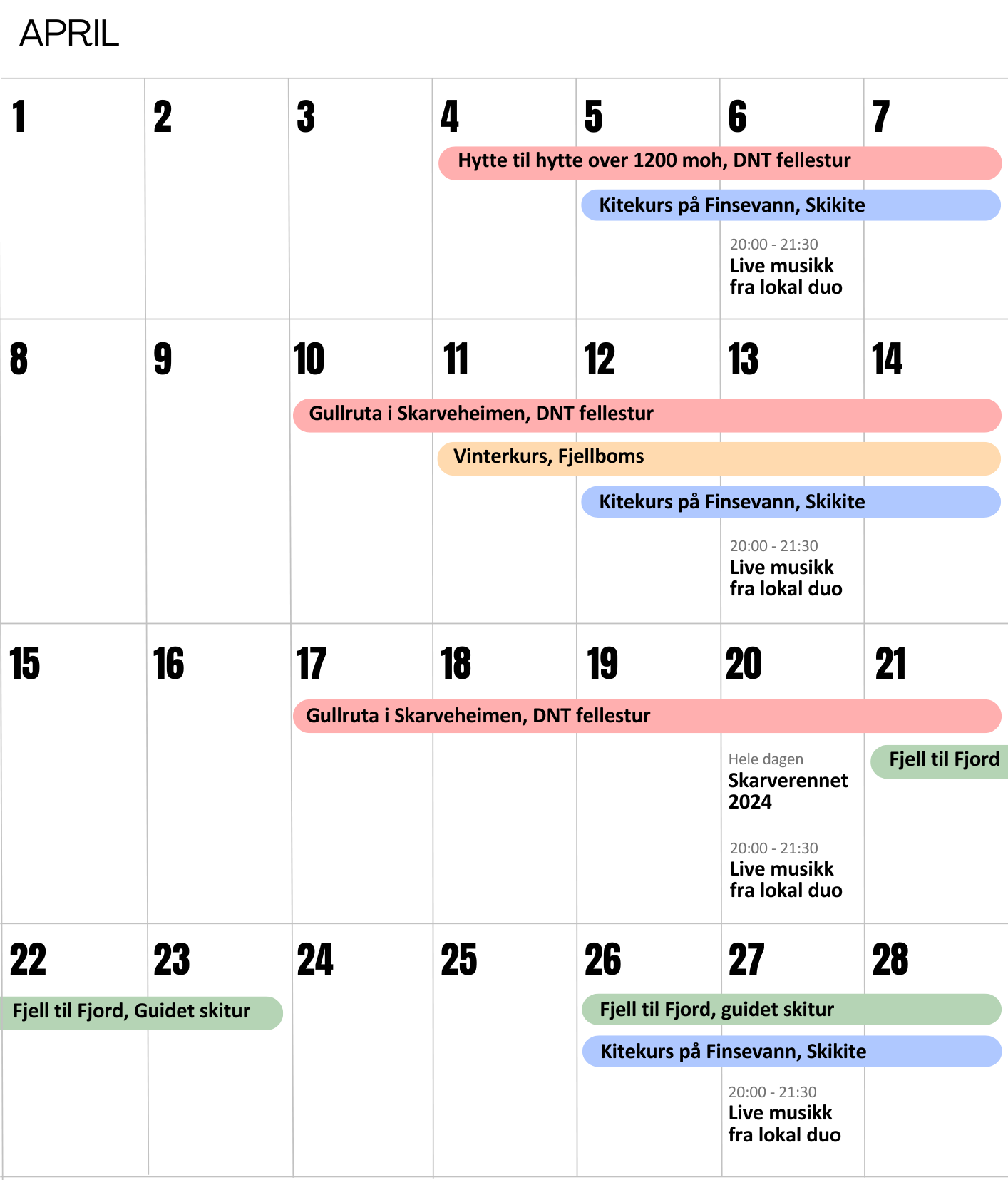 Hva skjer på Finsehytta - Kalender - DNT