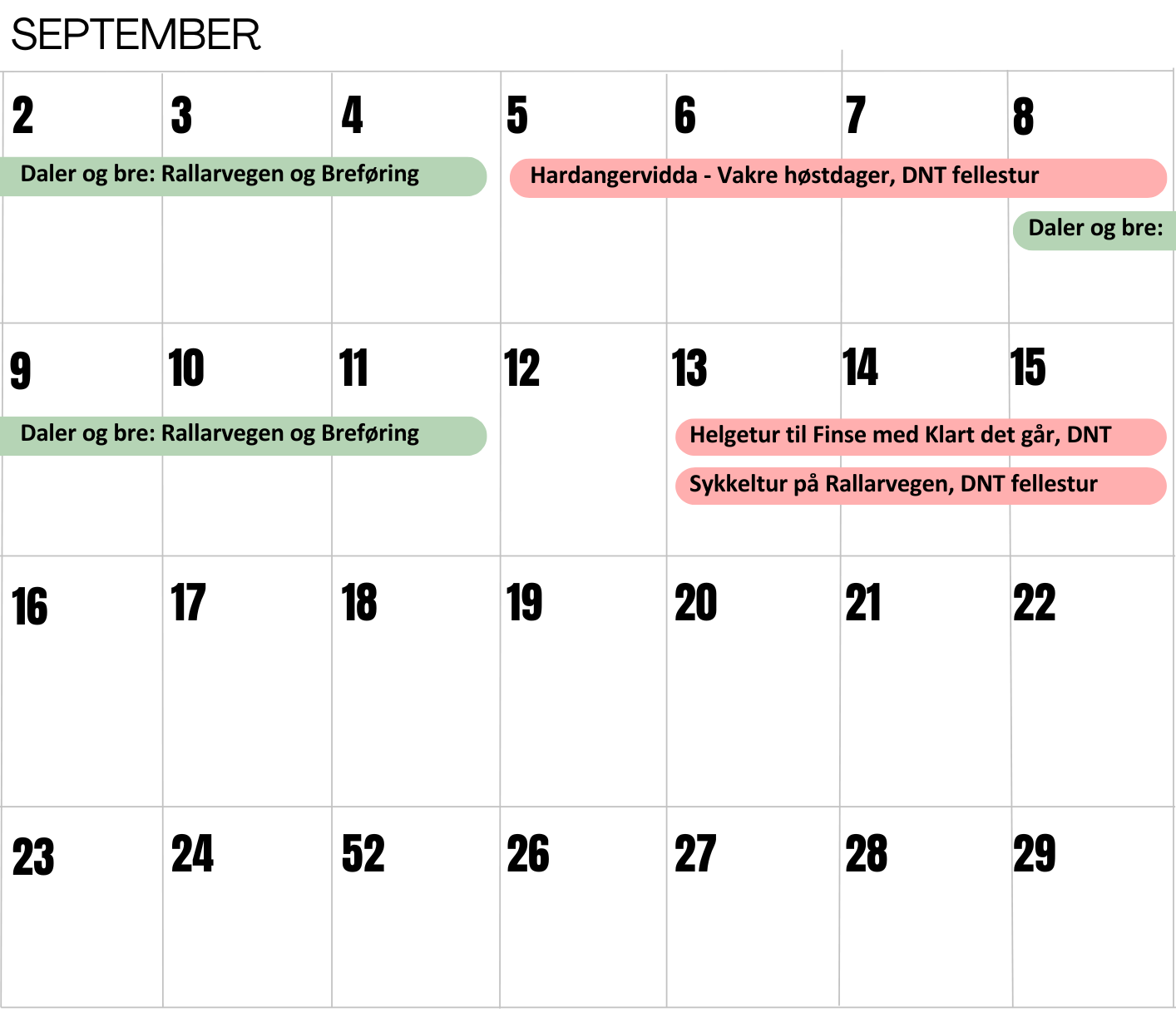 Hva skjer på Finsehytta - Kalender - DNT