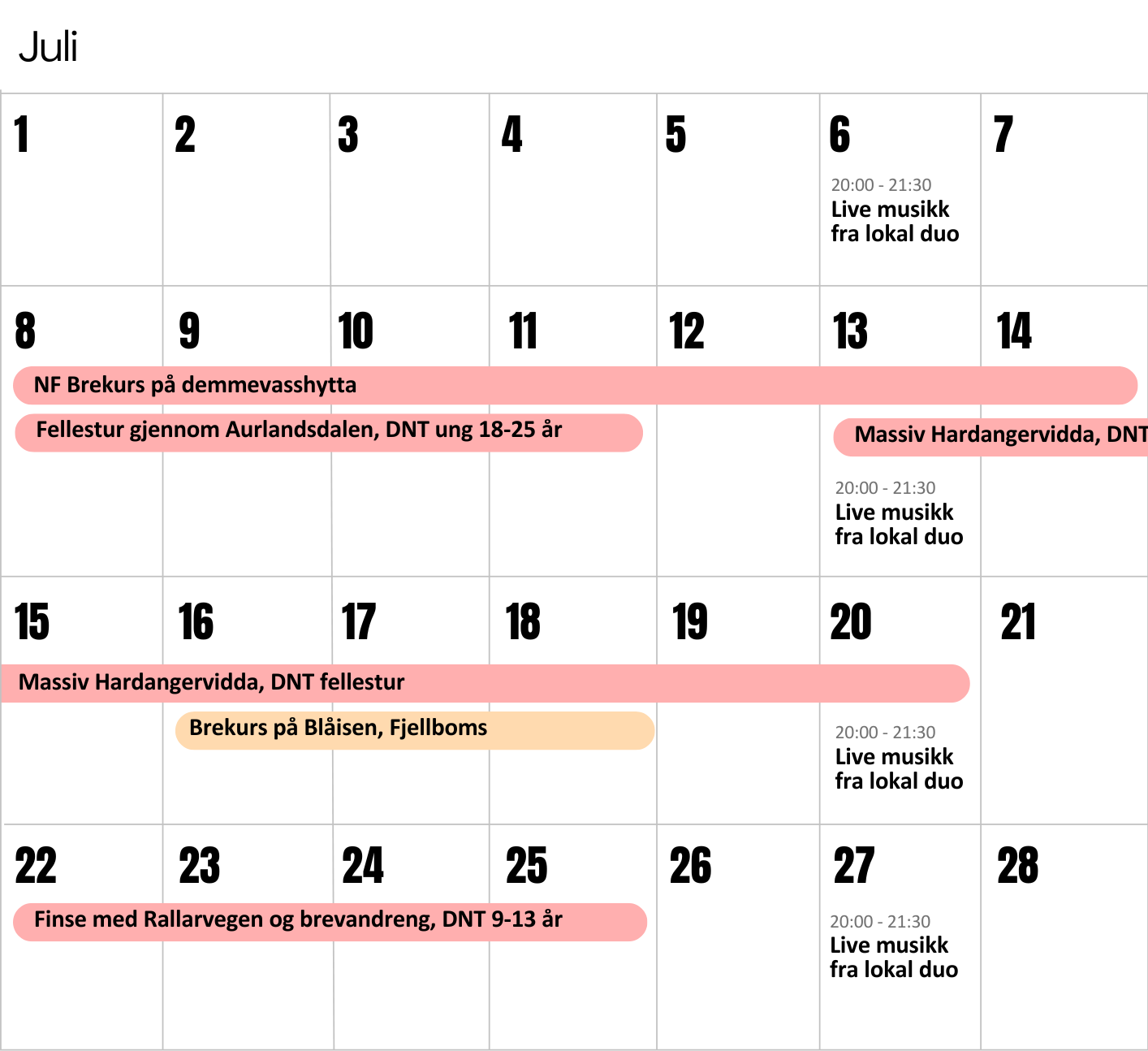 Hva skjer på Finsehytta - Kalender - DNT