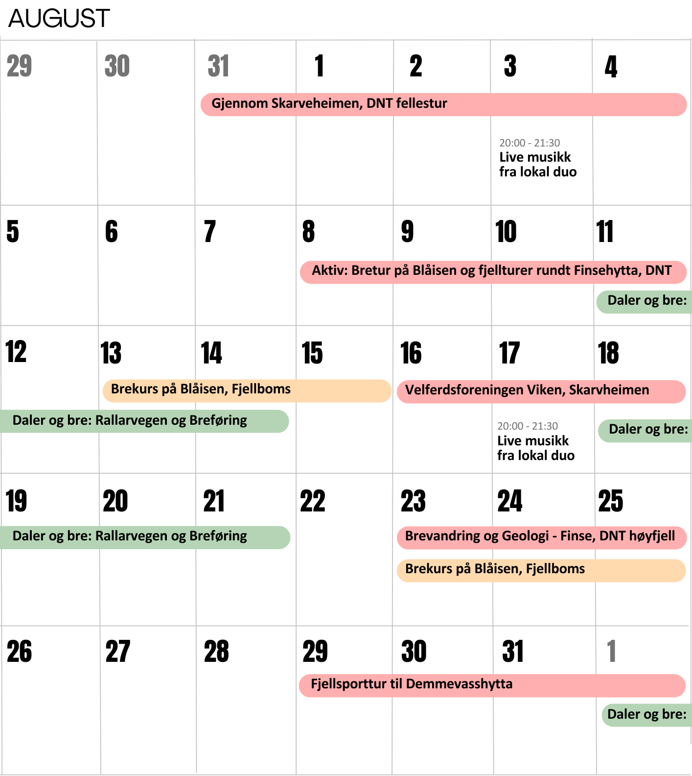 Hva skjer på Finsehytta - Kalender - DNT